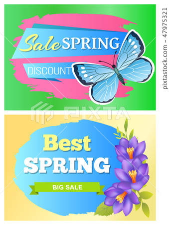 Set of Posters Butterfly and Flower Spring Sale. - Stock Illustration ...