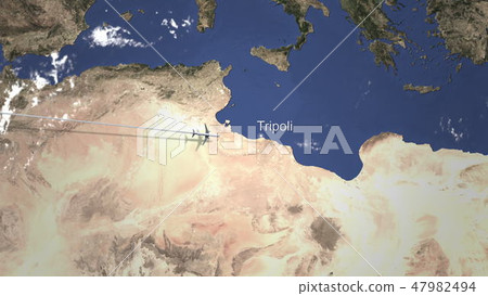 Plane arriving to Tripoli, Libya from west, 3D... - Stock Illustration ...