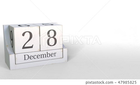 Wooden blocks calendar shows December 28 date,... - Stock Illustration ...
