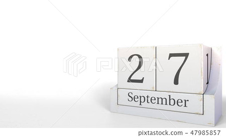 September 27 date on vintage cube calendar, 3D... - Stock Illustration ...