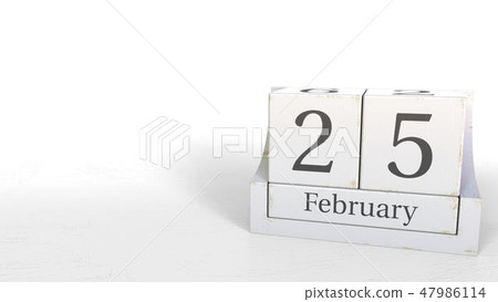 February 25 date on wood bricks calendar. 3D... - Stock Illustration ...