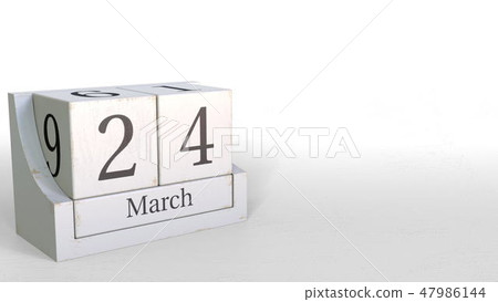 Cube calendar shows March 24 date. 3D rendering - Stock Illustration ...
