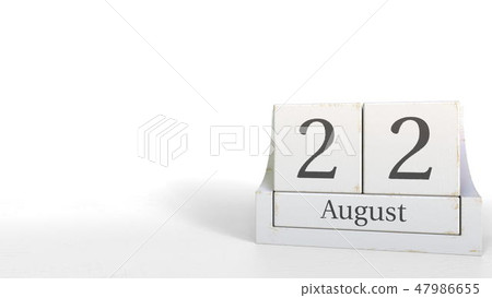 Wood cube calendar shows August 22 date, 3D... - Stock Illustration ...