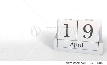 April 19 date on wood bricks calendar. 3D... - Stock Illustration ...