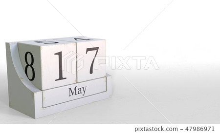 Wood cube calendar shows May 17 date, 3D rendering - Stock Illustration ...