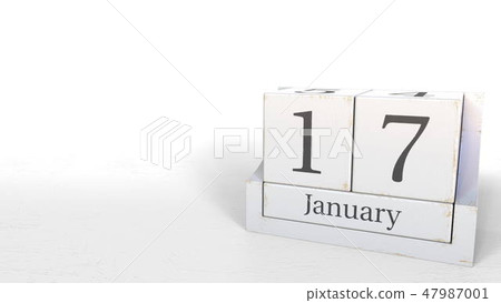 January 17 date on wood bricks calendar. 3D... - Stock Illustration ...