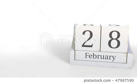 February 28 date on vintage cube calendar, 3D... - Stock Illustration ...