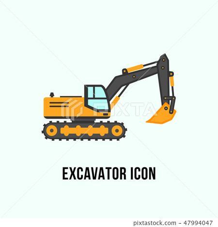 Excavator icon in flat style. Construction... - Stock Illustration ...