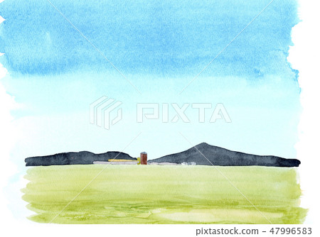 Prairie and blue sky illustration - Stock Illustration [47996583] - PIXTA