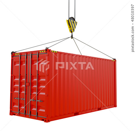 Red cargo container hoisted by hook - Stock Illustration [48010397] - PIXTA
