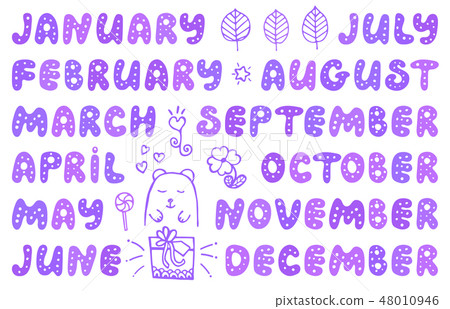 Handwritten names of months and cute elements. - Stock Illustration ...