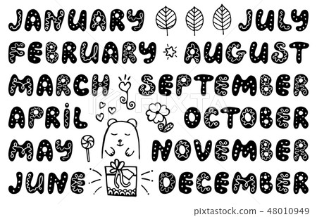 Handwritten names of months and cute elements. - Stock Illustration ...