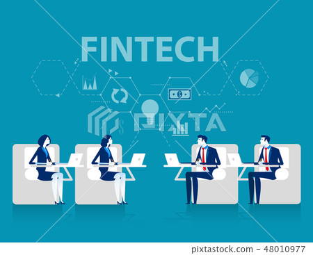 Fintech. Business team and in financial internet - Stock Illustration ...
