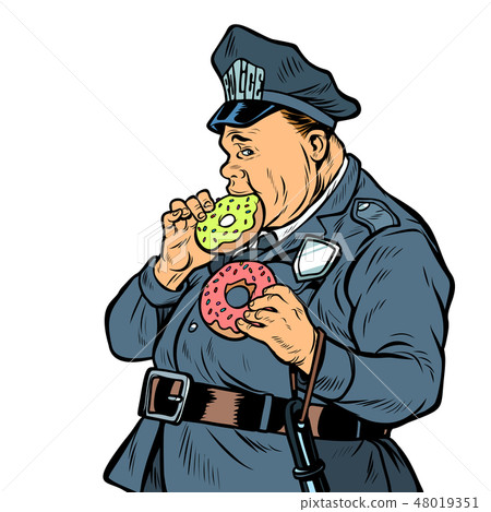 cop eats donut. isolate on white background - Stock Illustration ...