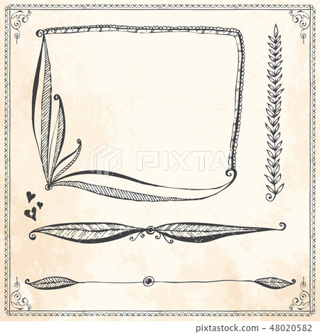 Hand drawn vector line border frame elements set - Stock Illustration ...