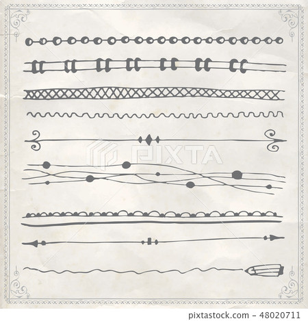 Hand drawn line border frame design elements set - Stock Illustration ...