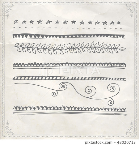 Hand drawn line border frame design elements set - Stock Illustration ...
