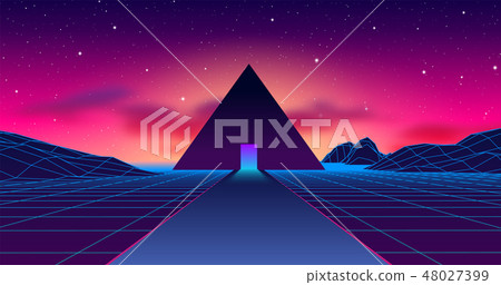 Ancient mysterious pyramid in 80s styled neon... - Stock Illustration ...