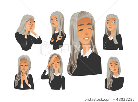 Vector beautiful girl with negative face set - Stock Illustration ...