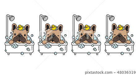 dog vector french bulldog bath shower rubber duck - Stock Illustration ...