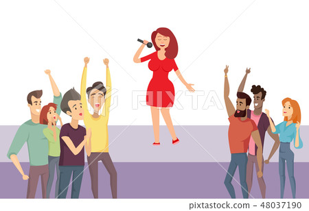 Woman Singer Standing on Stage Singing Performer - Stock Illustration ...