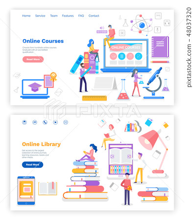 Online Course and Library with Free Access Set - Stock Illustration ...