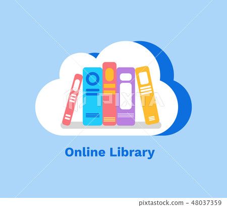 Online Library, Books in Cloud on Blue Vector - Stock Illustration ...