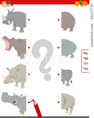 match halves of animals educational game - Stock Illustration [48037730 ...