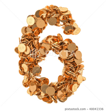 Number 6, from golden dollar coins. 3D rendering - Stock Illustration ...