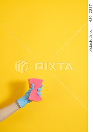 cleaning hand rubber glove sponge copy space - Stock Photo [48042857 ...