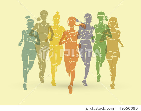 Marathon runners, Group of women running vector - Stock Illustration ...