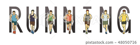 Running text font design, Marathon runners - Stock Illustration ...