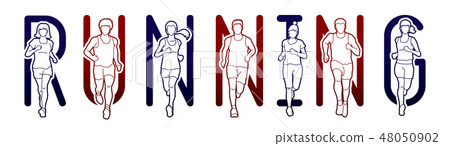 Running text font design, Marathon runners mix - Stock Illustration ...
