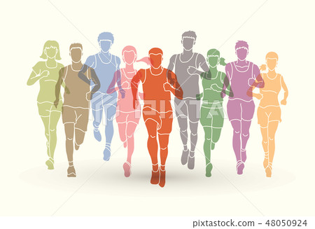 Marathon runners, Group of people running mix - Stock Illustration ...