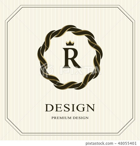 Abstract Monogram round template. Linear Letter R - Stock Illustration ...