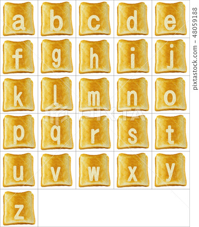 White alphabet lowercase material on burnt toast - Stock Illustration ...