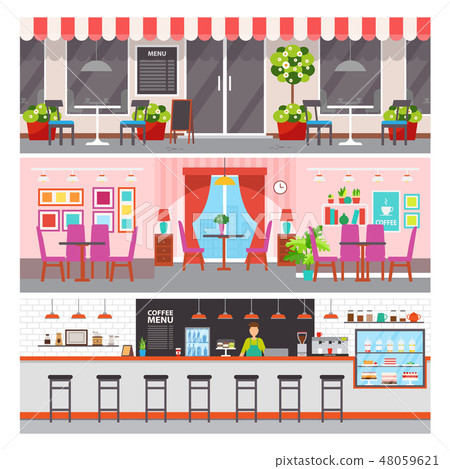 Cafe and Coffee Shop Interior, Restaurant Floor - Stock Illustration ...