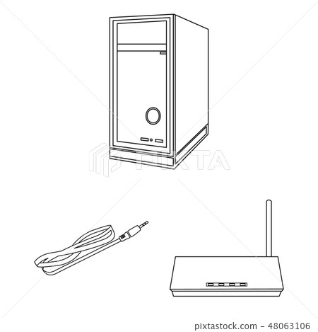 Personal computer outline icons in set... - Stock Illustration ...