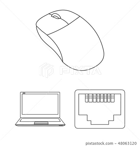 Personal computer outline icons in set... - Stock Illustration ...