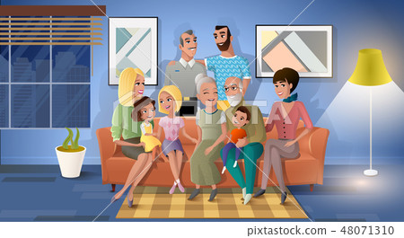 Family Three Generations Together Cartoon Vector - Stock Illustration ...