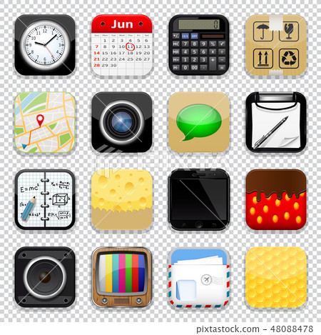 Set of app icons on transparent background - Stock Illustration ...