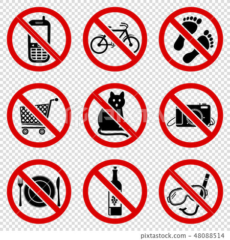 Prohibited signs on transparent background - Stock Illustration ...