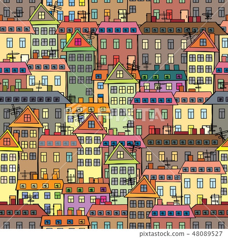 Seamless texture of urban homes. - Stock Illustration [48089527] - PIXTA