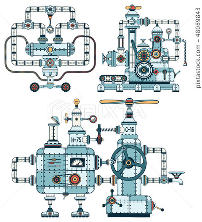 Intricate metal machines with pipes - Stock Illustration [48089843] - PIXTA