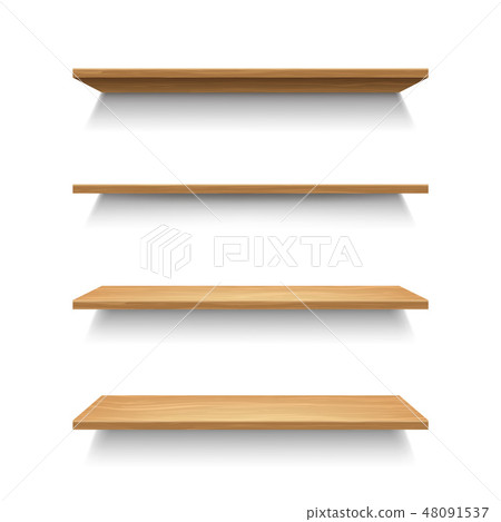 Realistic 3d Detailed Wooden Shelves Set. Vector - Stock Illustration ...