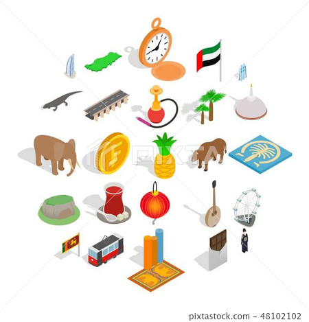 Eastern country icons set, isometric style - Stock Illustration ...