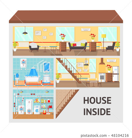 House Inside Concept Flat Vector Illustration - Stock Illustration ...