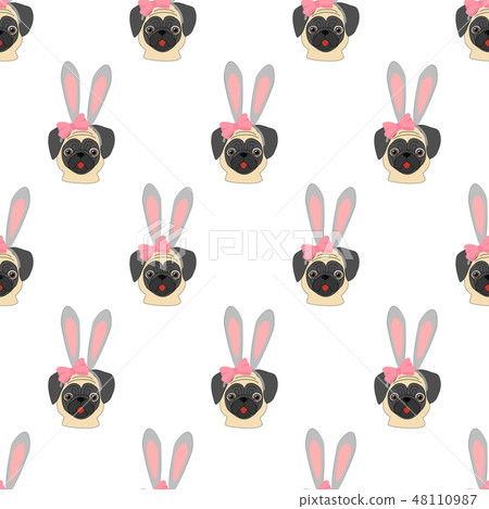 Pug with rabbit ears seamless pattern - Stock Illustration [48110987 ...