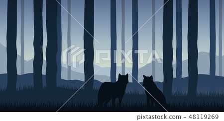 two wolves in the forest blue wildlife nature... - Stock Illustration ...