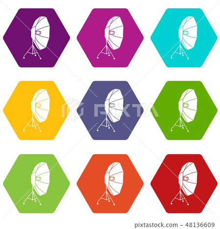 Studio flash with umbrella icons set 9 vector - Stock Illustration ...